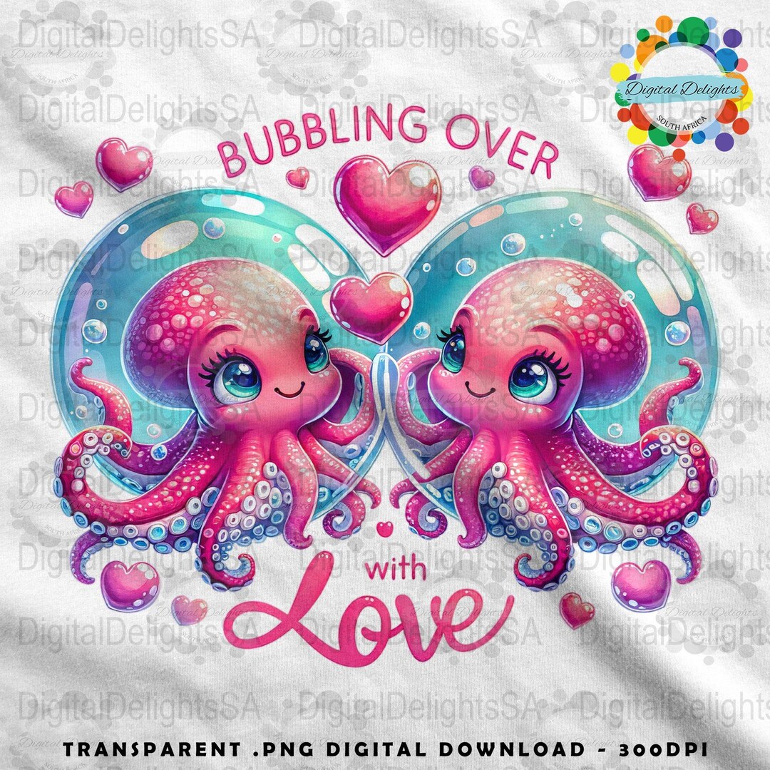 Valentine Cute Octopus Love Bubbling Over With Love Instant Download - Etsy