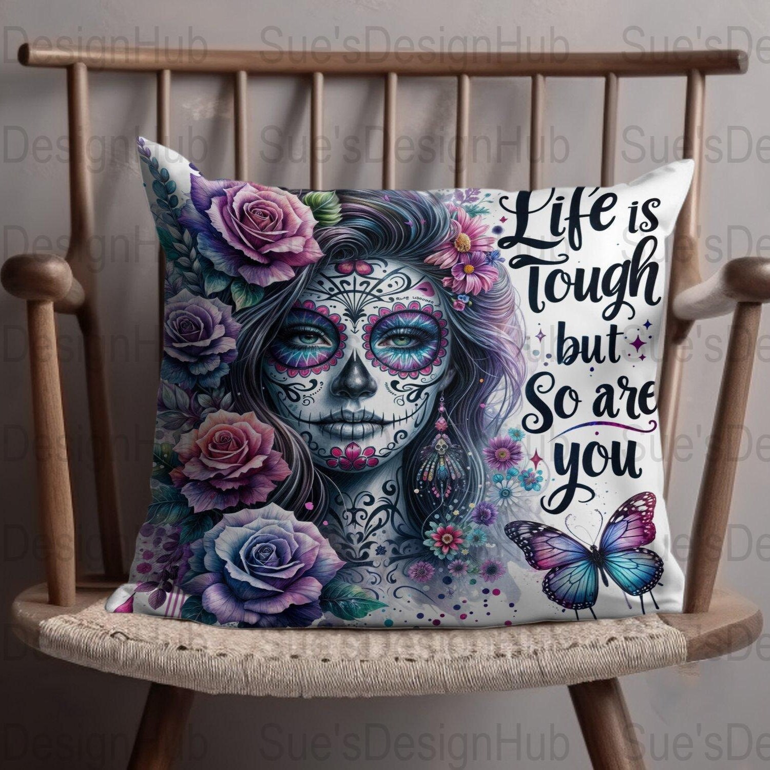 Sugar Skull Woman Art, Life is Tough Inspirational Quote, Colorful ...