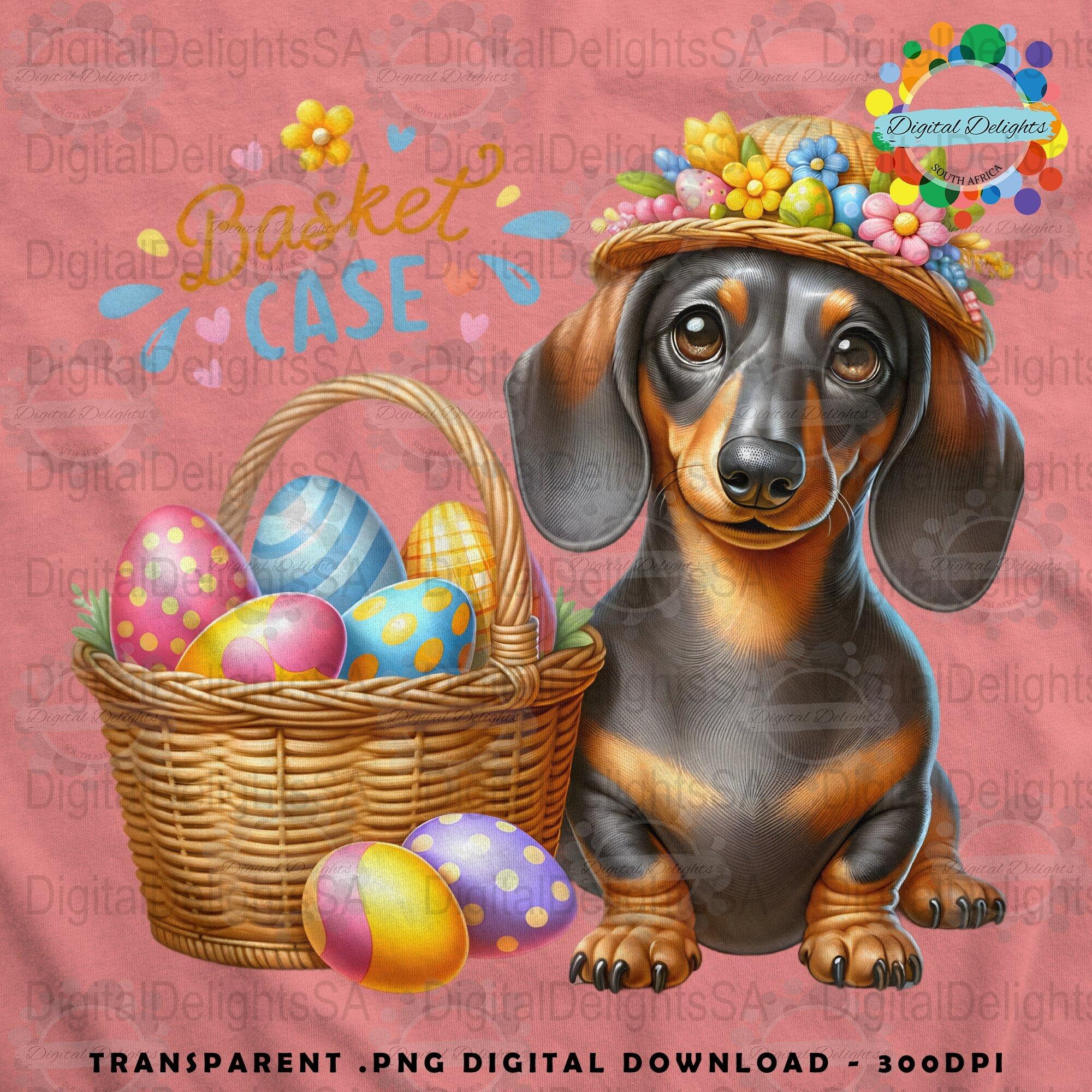 Easter Dachshund Digital Art, Cute Dog With Easter Eggs Basket, Spring ...