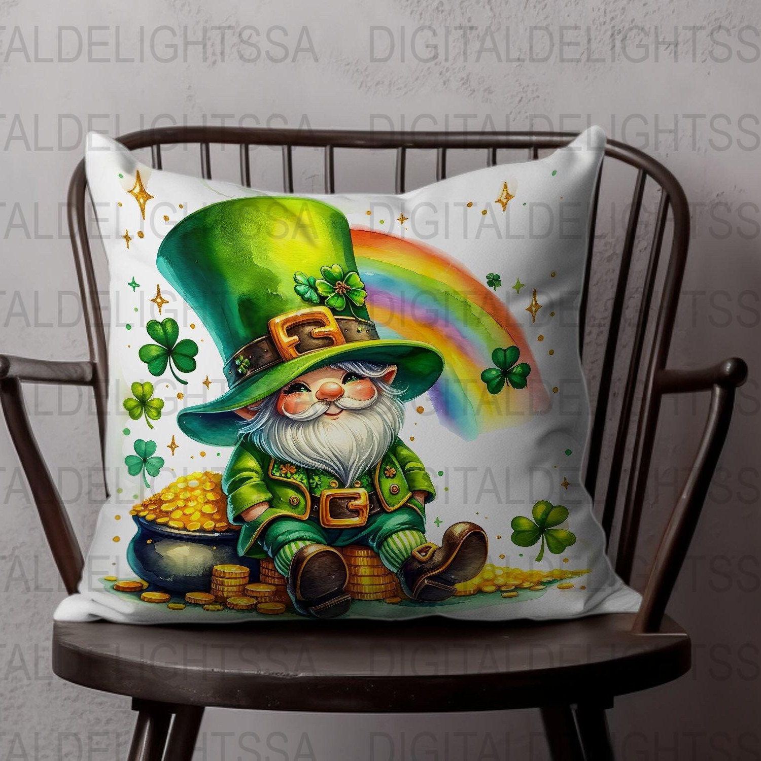 St. Patrick's Day Cute Leprechaun With Rainbow and a Pot of Gold ...