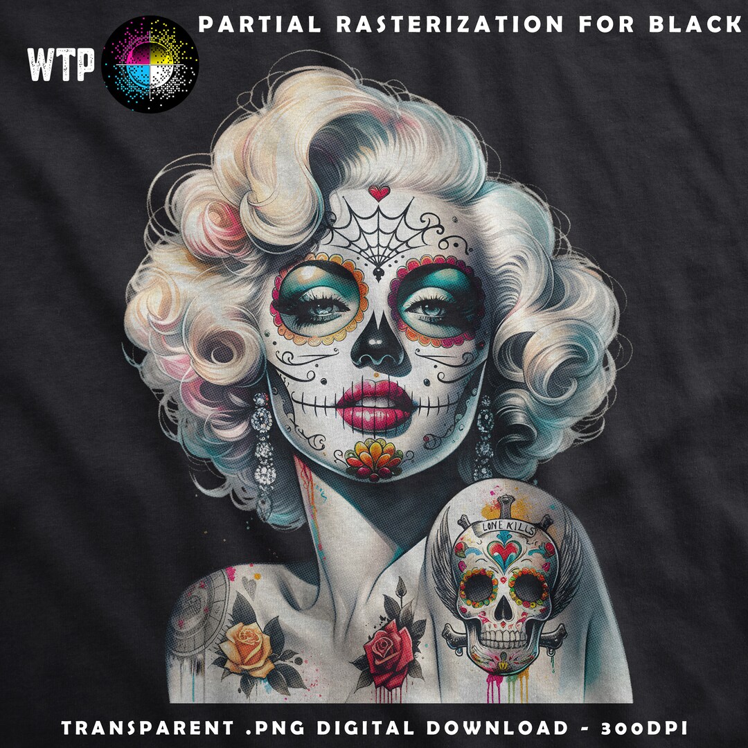 Marilyn Monroe Day of the Dead T-shirt Design Bundle 4 X PNG Print ...