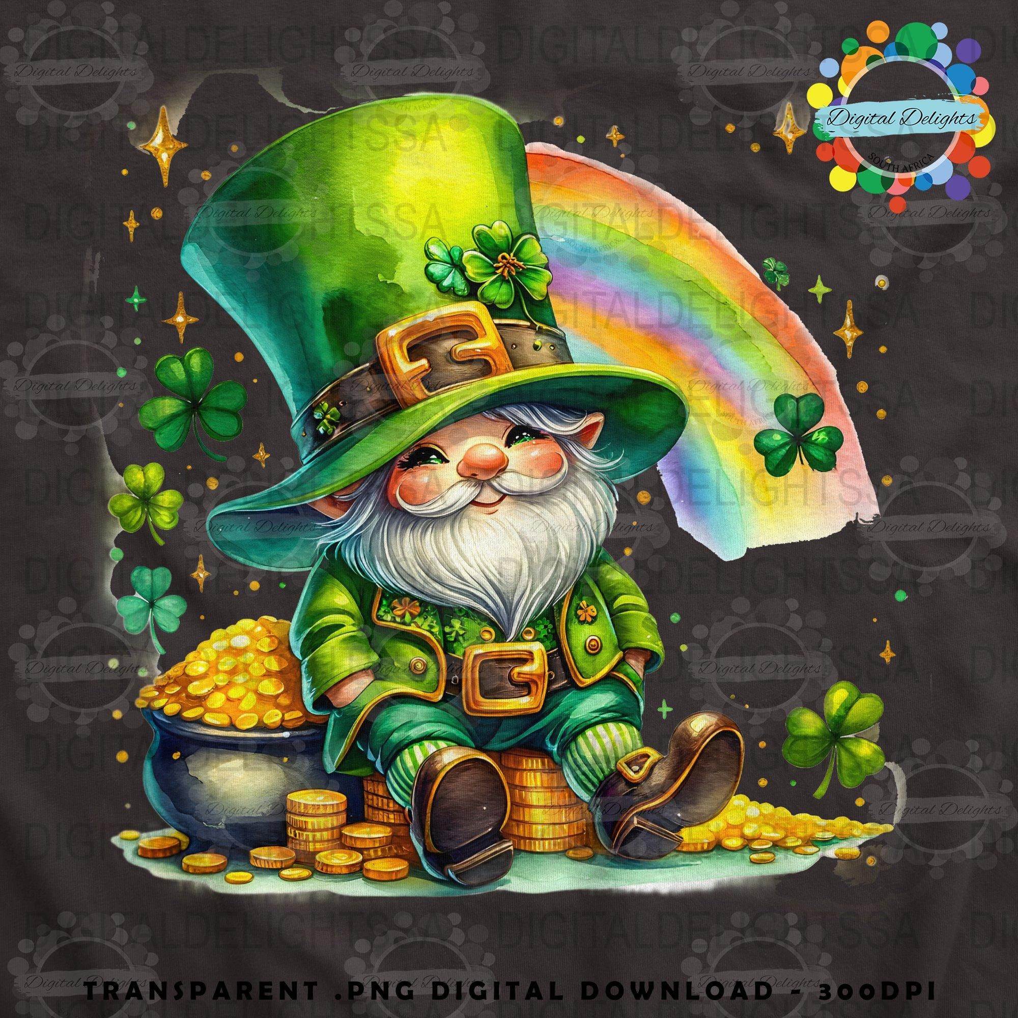 St. Patrick's Day Cute Leprechaun With Rainbow and a Pot of Gold ...