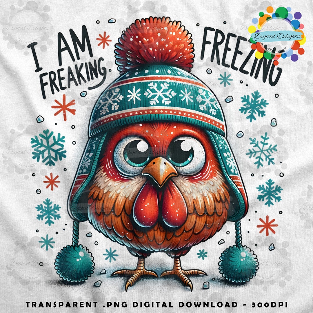 Freaking Freezing Chicken in Blue Winter Hat and Red Scarf Instant ...