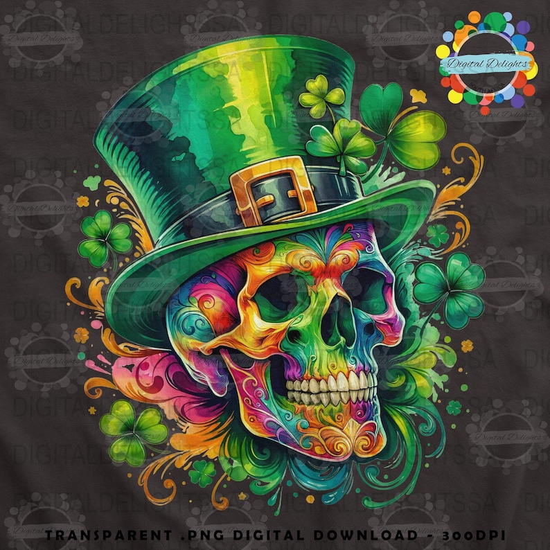 St. Patrick's Day Top Hat Colorful Skull Instant Download - Etsy