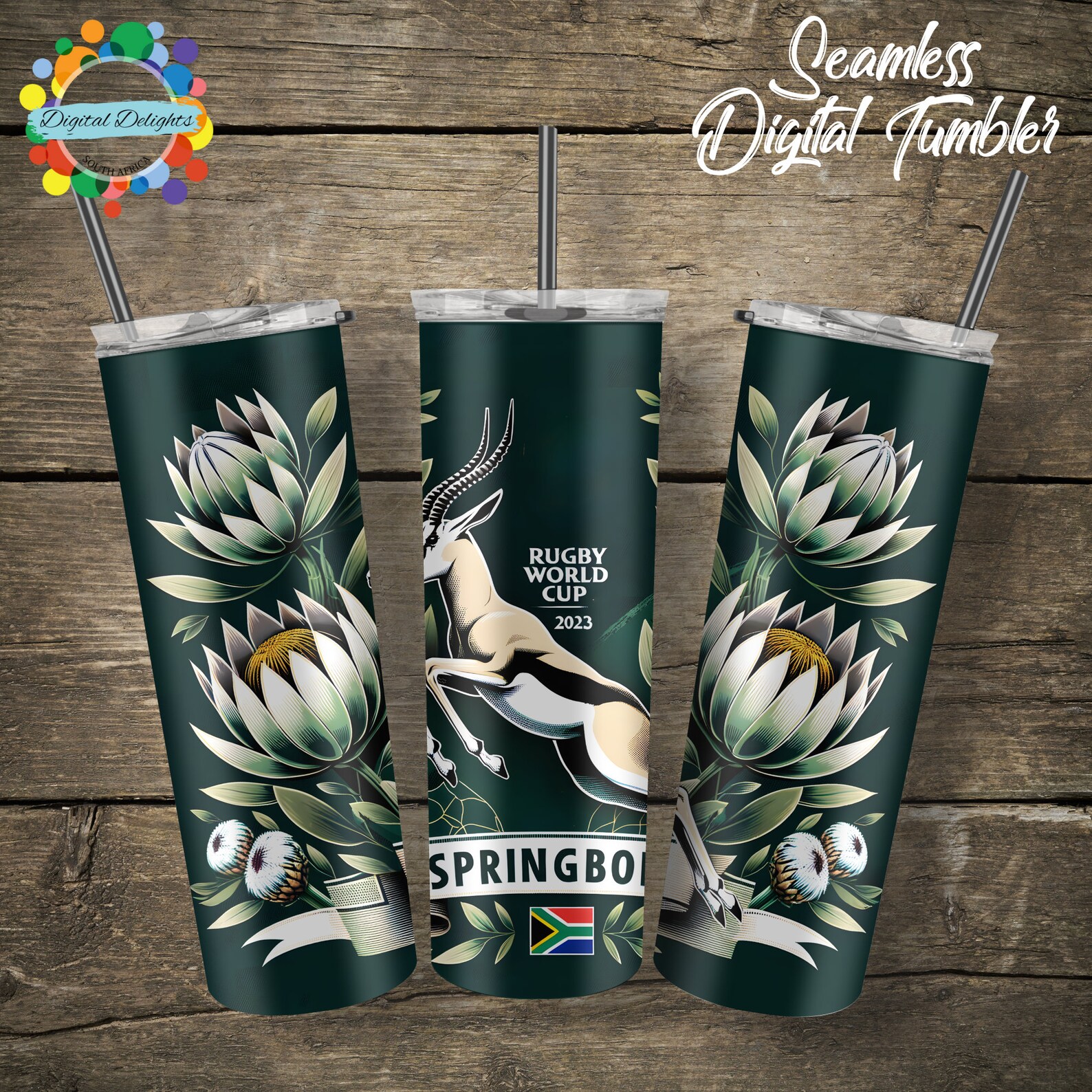 South African Springbok Rugby Seamless Tumbler Design With Protea ...