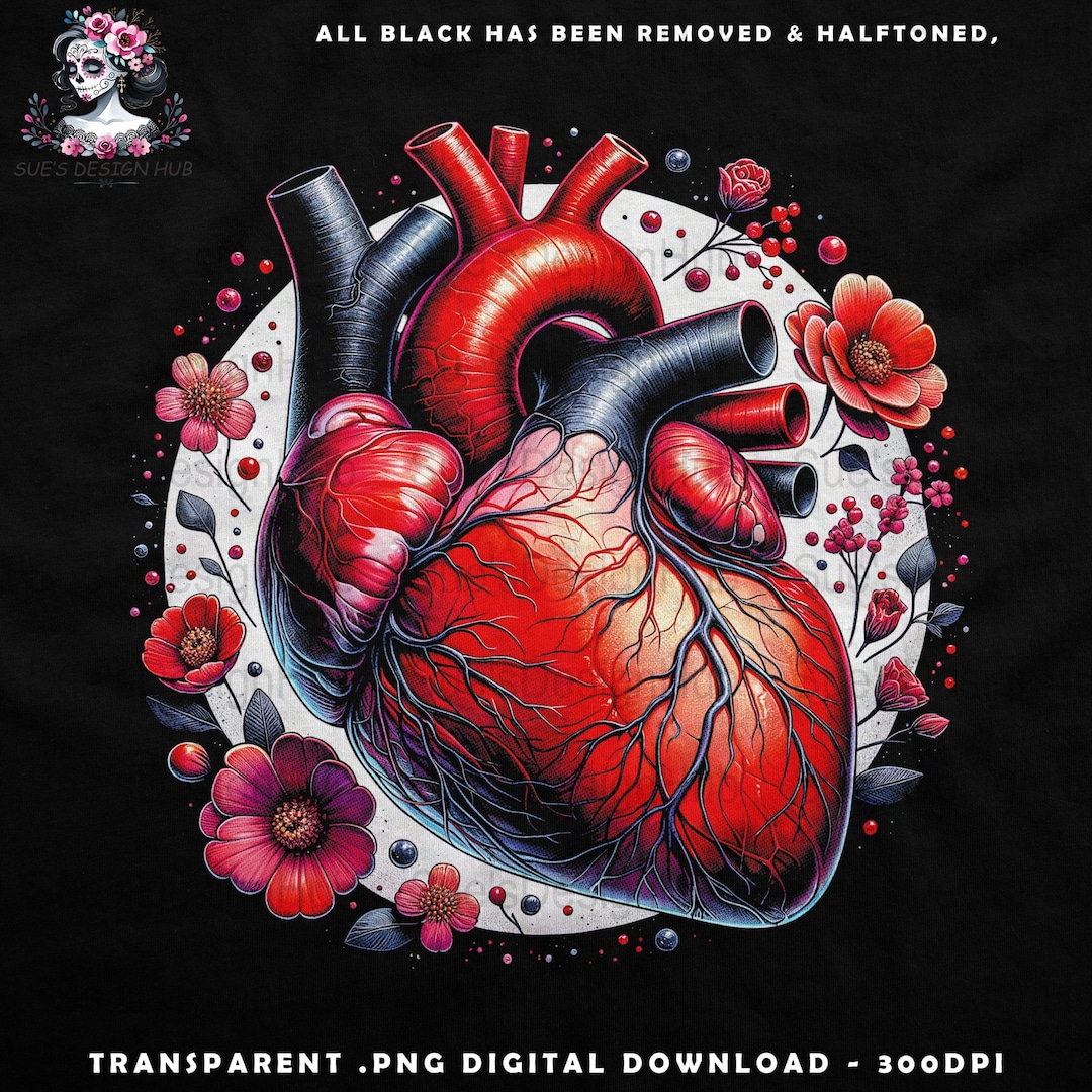 Anatomical Heart Art, Vintage Medical Poster, Flower Heart Design ...