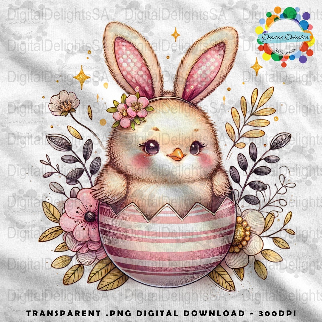 Cute Easter Chick in Egg Digital Art, Printable Spring Nursery Decor ...