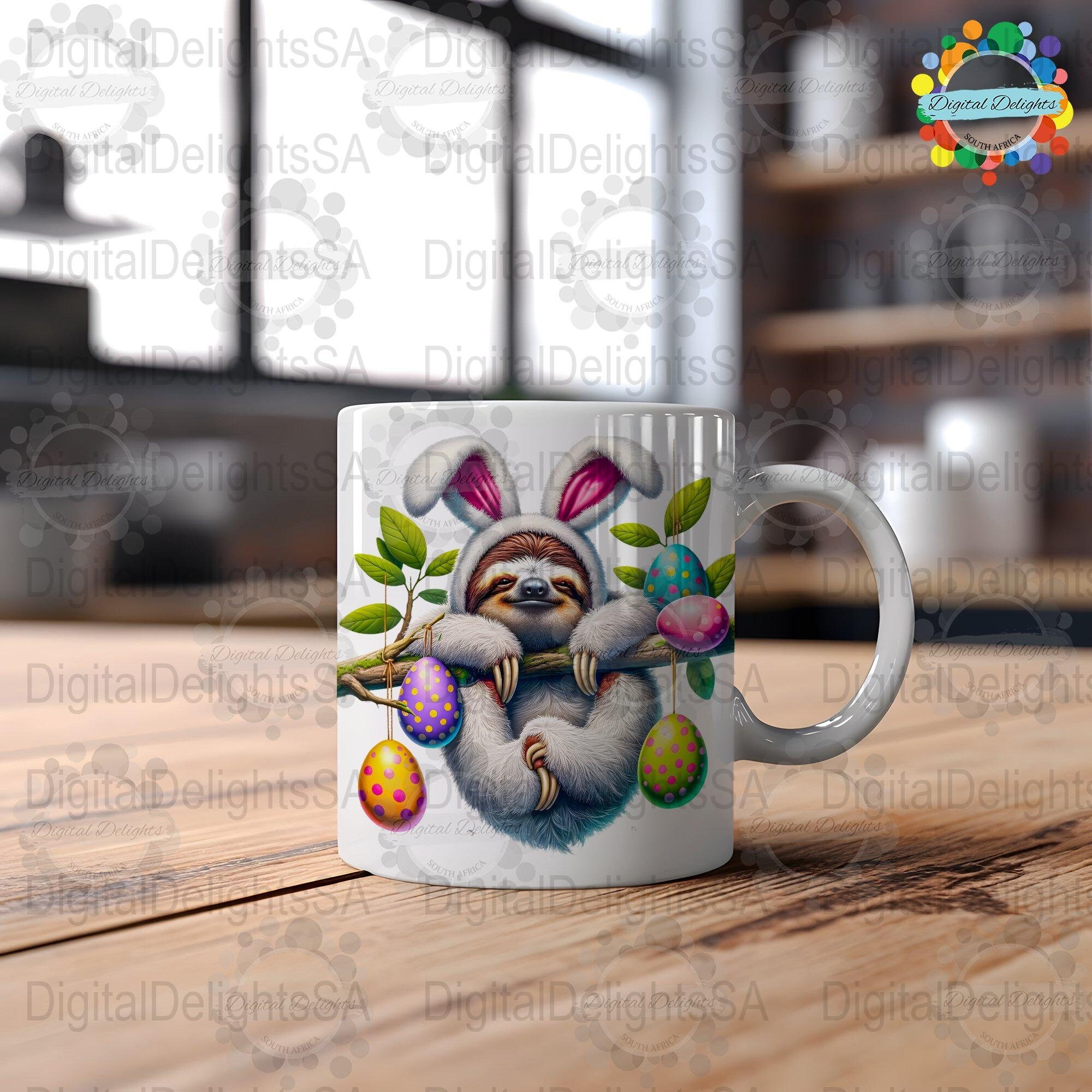 Easter Sloth Digital Art, Bunny Ears Sloth With Hanging Eggs, Cute ...