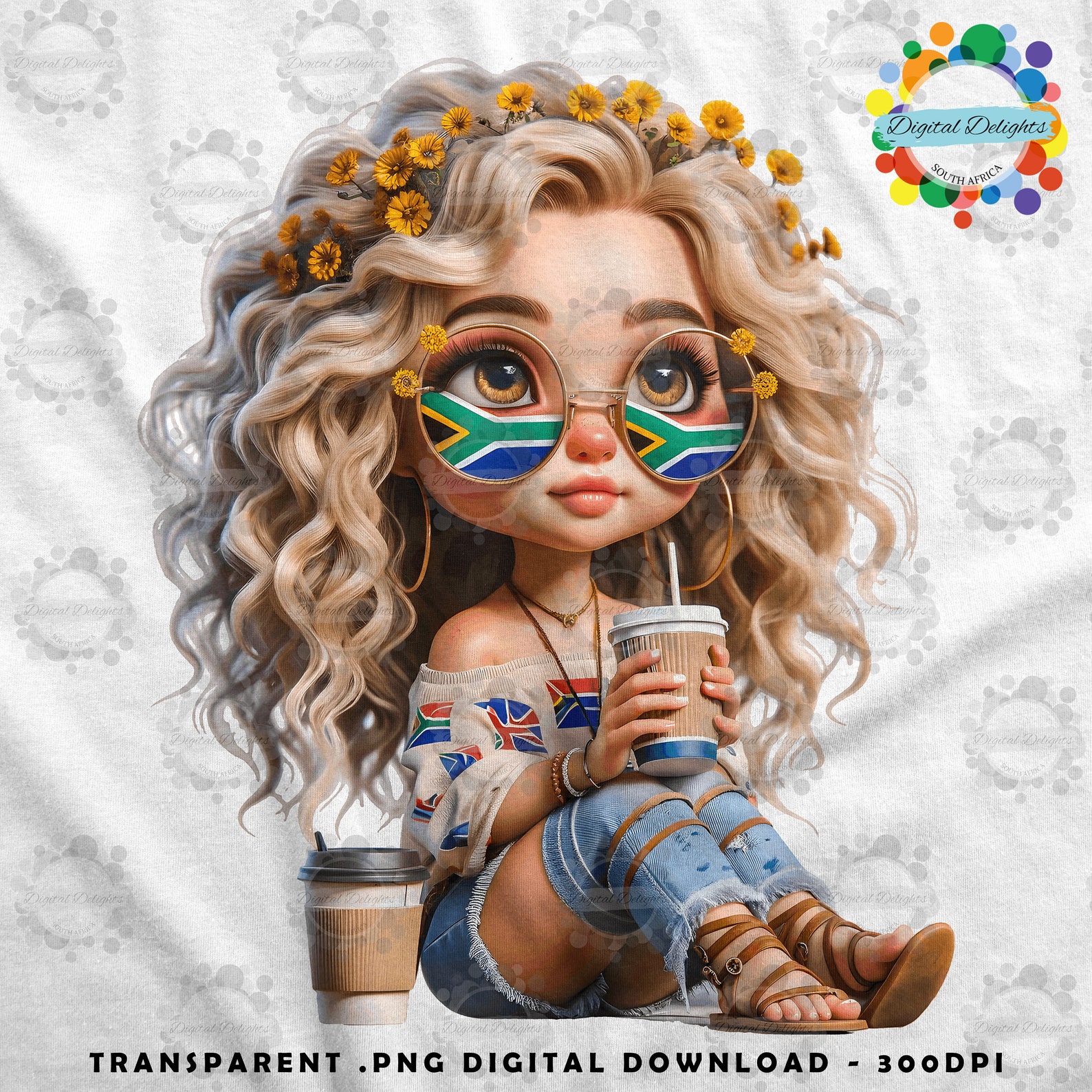 South African Hippie Girl Drinking Coffee Blonde Curly Hair, Daisy ...