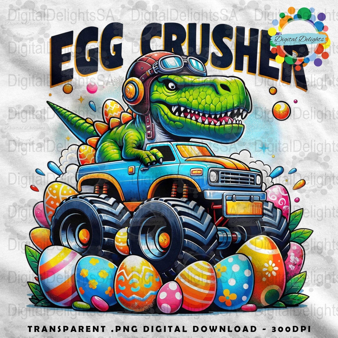 Kids Dinosaur Truck Print, Colorful Egg Crusher T-rex Digital Art ...