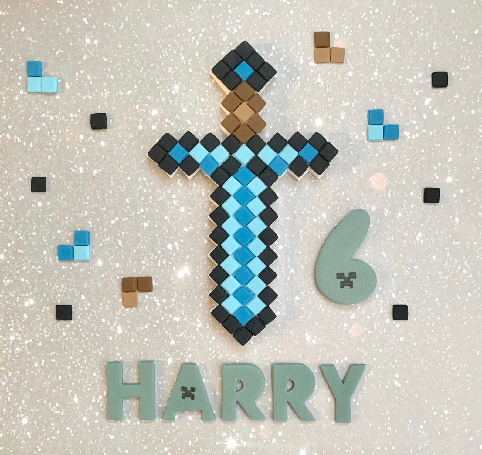 Minecraft Sword Luxury edible Cake Topper Squares Diamond | Etsy