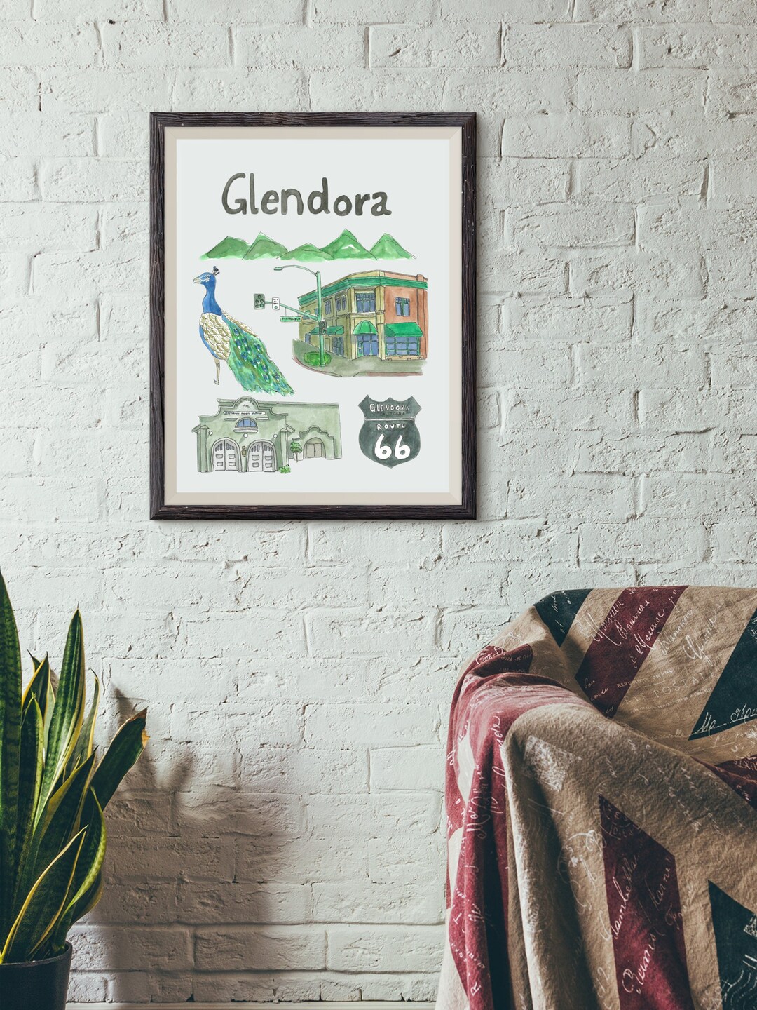 Glendora California Art Print: Ink & Watercolor Village Scene - Etsy