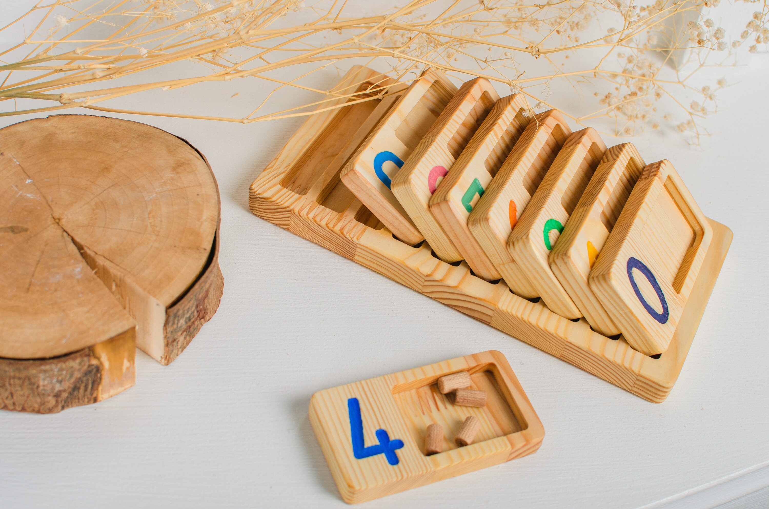Wooden Counting Tray Homeschool Math Preschool Numbers | Etsy