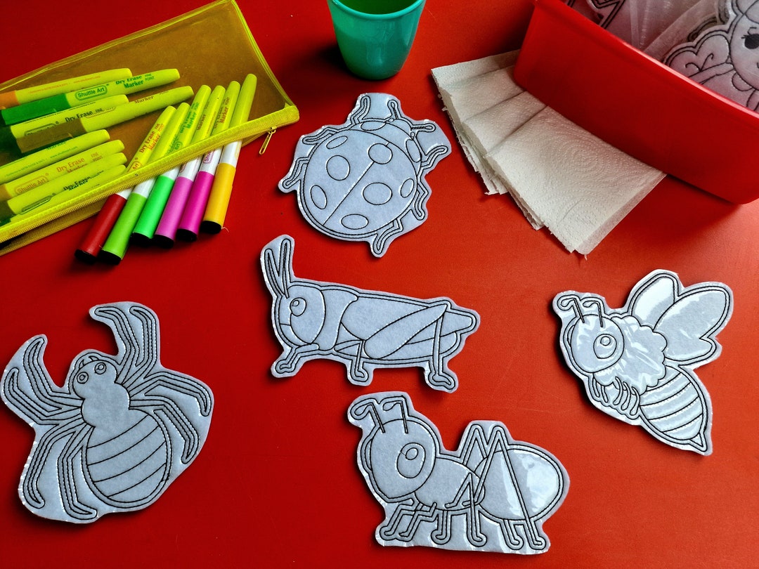 Mini Beast Bugs in the Hoop Wipe Clean Colouring Set Digital Download ...