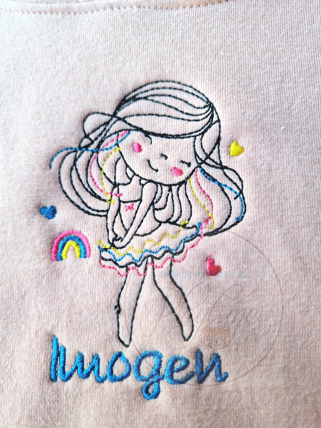 Rainbow Girl Embroidery Design, Redwork Design, Clothing Personalised ...
