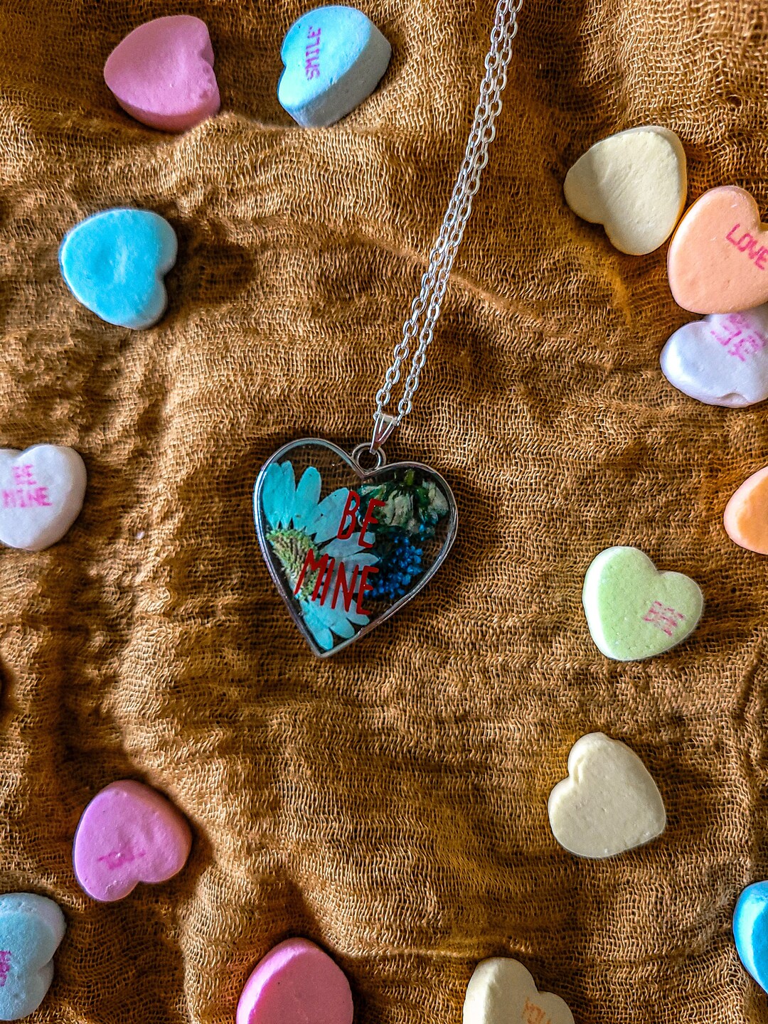 Blue Candy Heart Flower Necklace - Valentines Day Bundle - Etsy