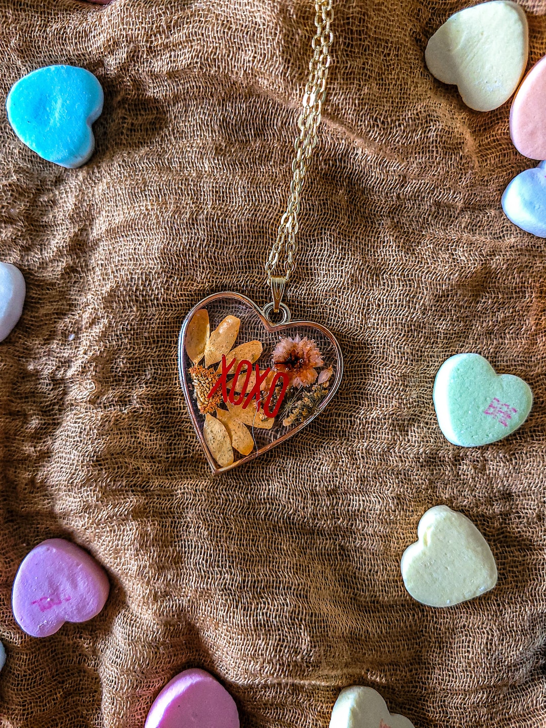 Orange Candy Heart Flower Necklace - Valentines Day Bundle - Etsy