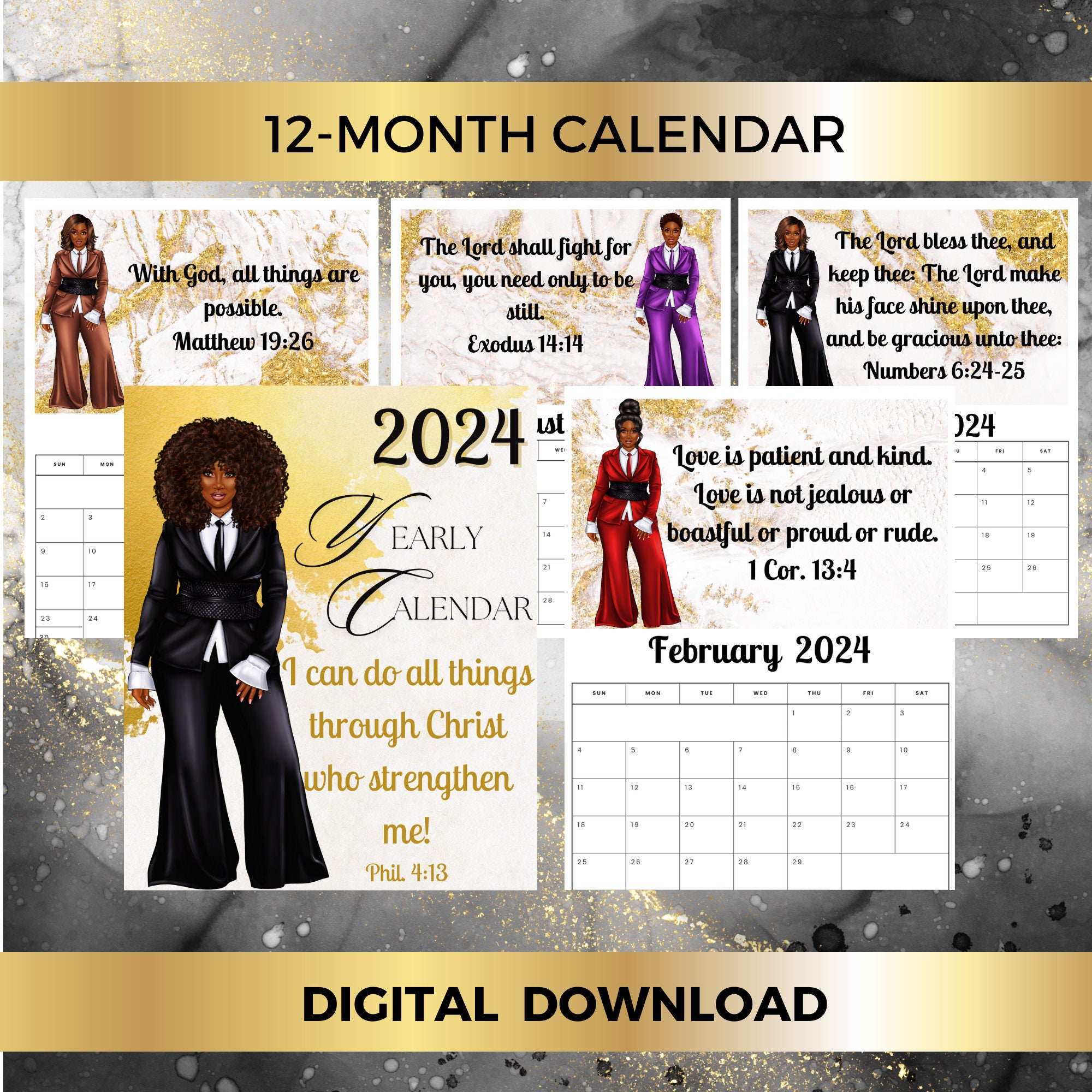 Printable 2024 Calendar With Bible Verses - Etsy