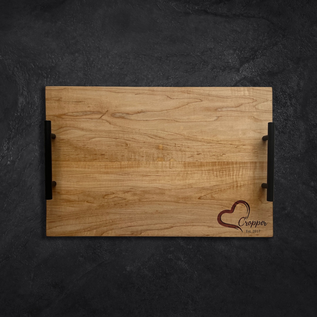 Personalized Wood Serving Tray, Wooden Charcuterie Board With Handles ...