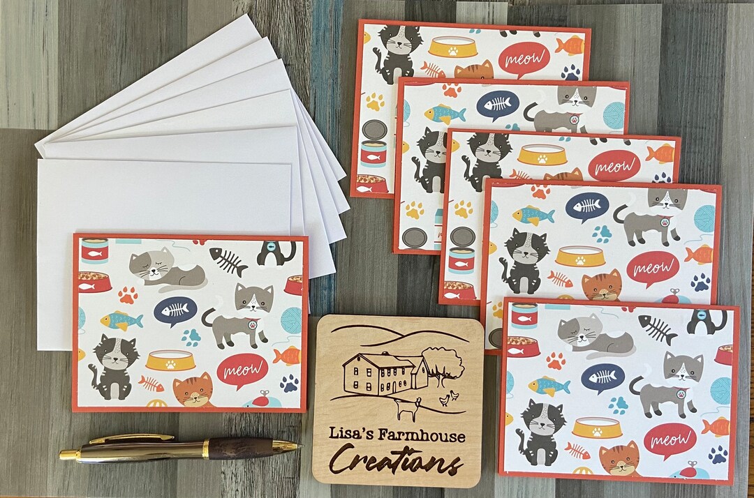 Feline Note Cards for Cat Lovers, Adorable Kitties With Their Favorite ...
