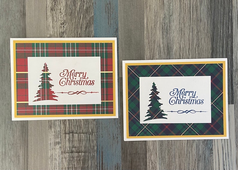 Festive Christmas Card Set, Holiday Plaid Designs in Red, Green, Navy ...