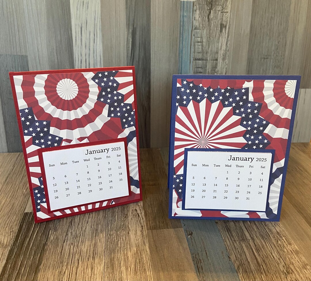 2025 Desktop Easel Calendar, Patriotic Red White & Blue Designs, Tear ...