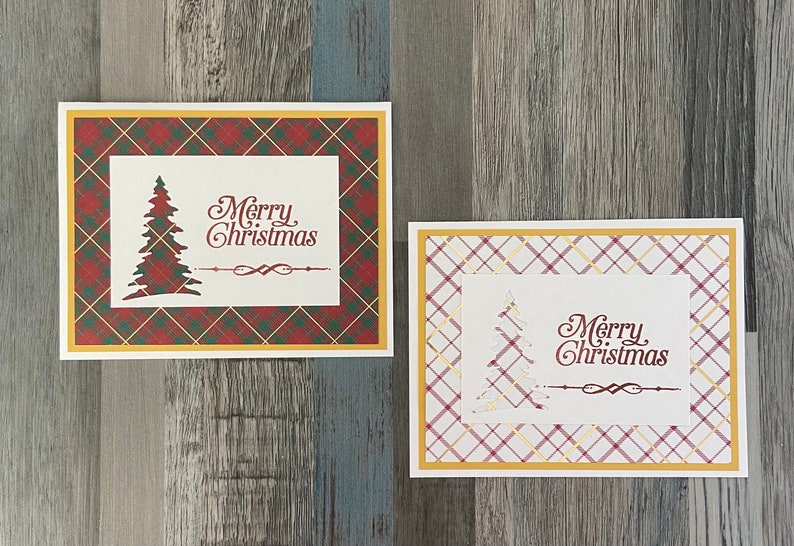Festive Christmas Card Set, Holiday Plaid Designs in Red, Green, Navy ...