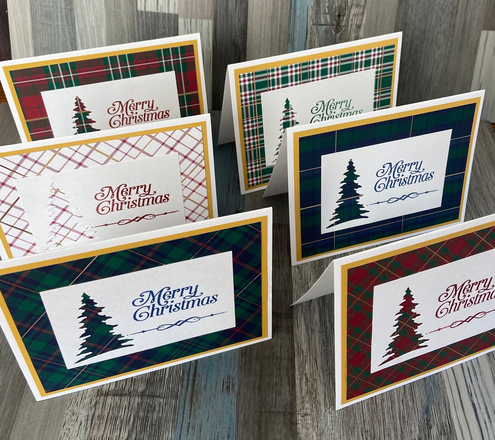 Festive Christmas Card Set, Holiday Plaid Designs in Red, Green, Navy ...