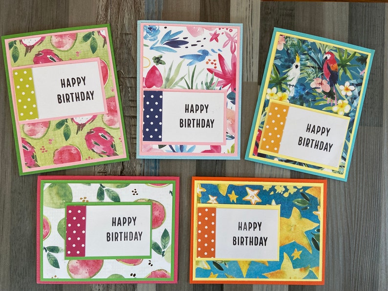 Vibrant Tropical Happy Birthday Cards, Colorful Fruit & Foliage Designs ...