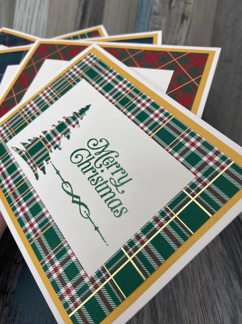 Festive Christmas Card Set, Holiday Plaid Designs in Red, Green, Navy ...