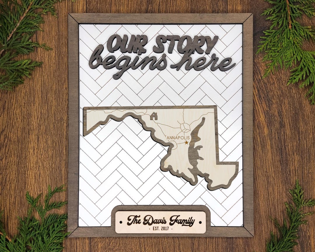 Personalized Maryland Map State Sign With Lots of Options! - Etsy