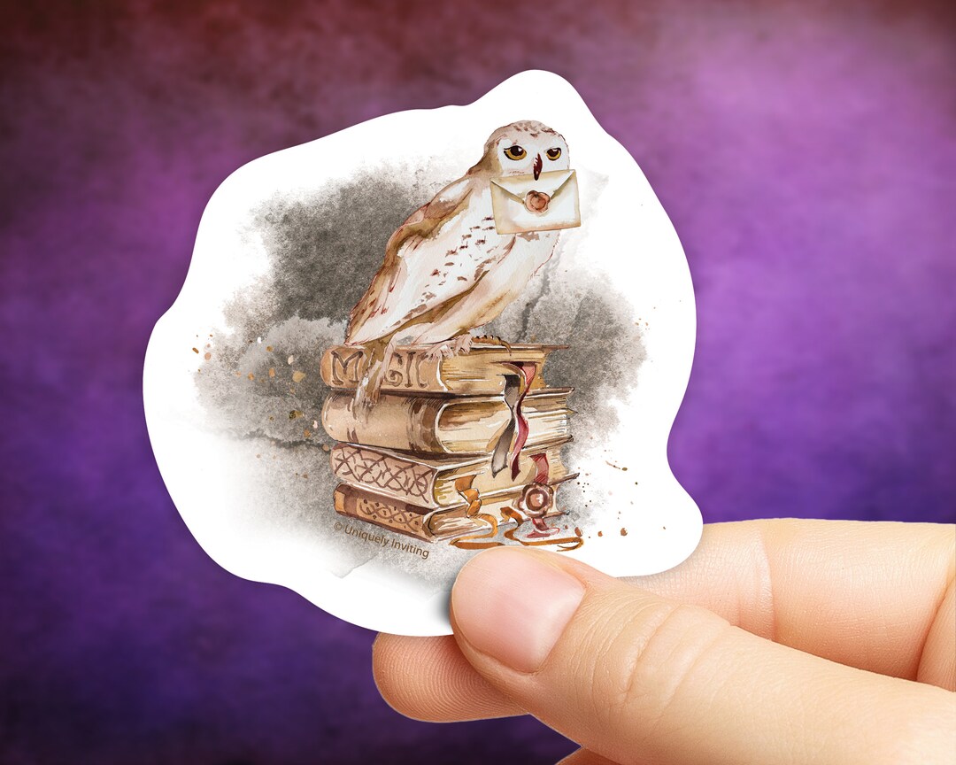 Owl With Magical Letter and Books Sticker in Gloss or Holographic | Die ...