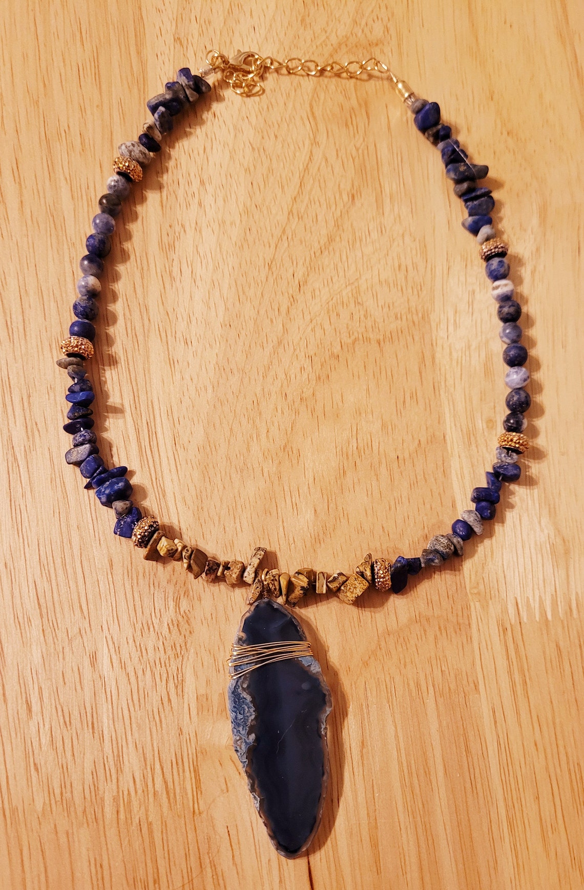 Lapis Geode Crystal Wire Wrapped Stone and Bead Necklace Raw - Etsy