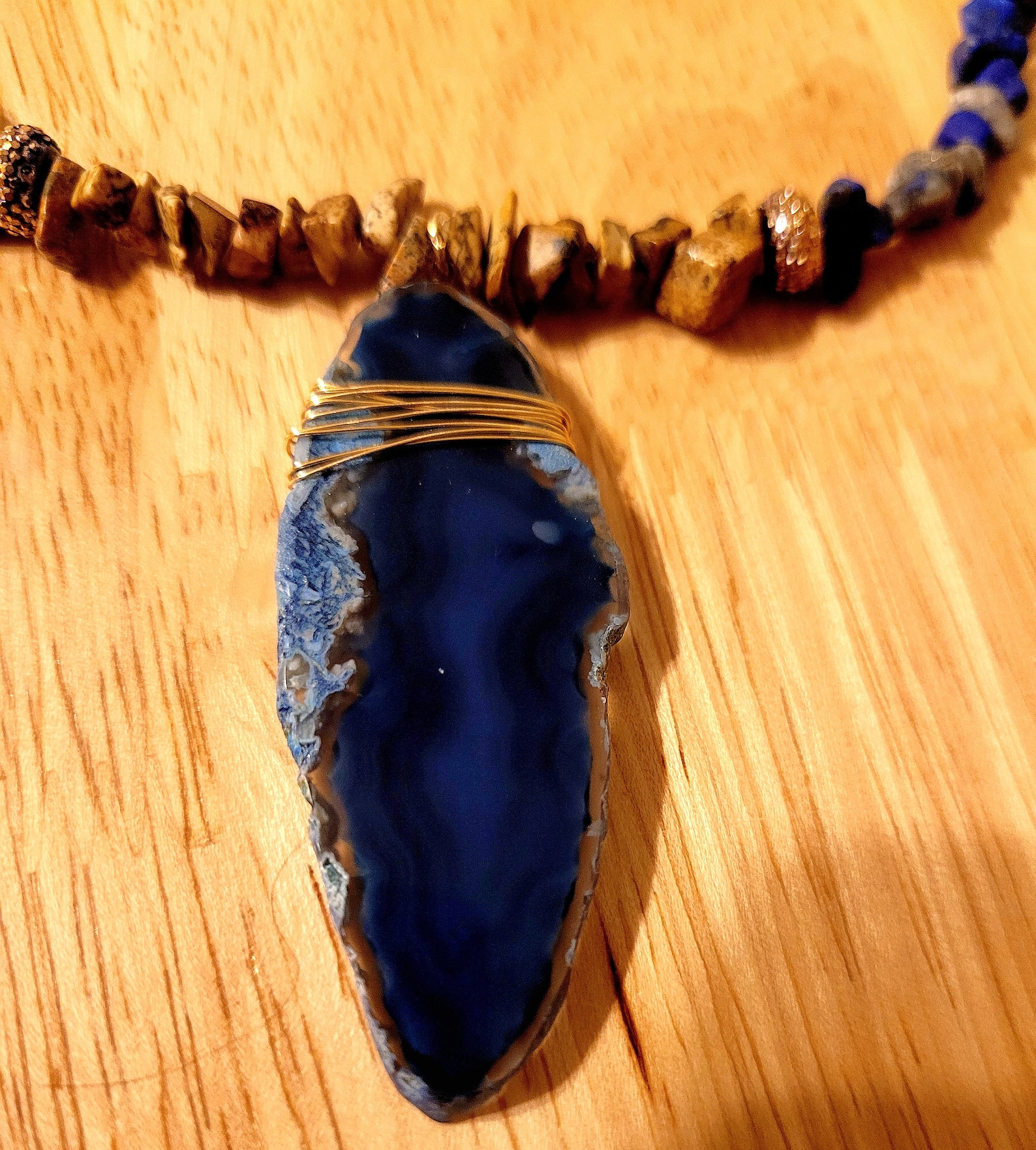 Lapis Geode Crystal Wire Wrapped Stone and Bead Necklace Raw - Etsy