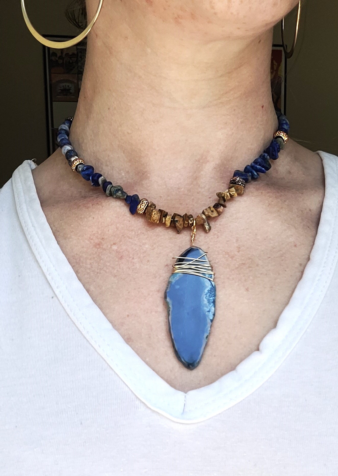 Lapis Geode Crystal Wire Wrapped Stone and Bead Necklace Raw - Etsy