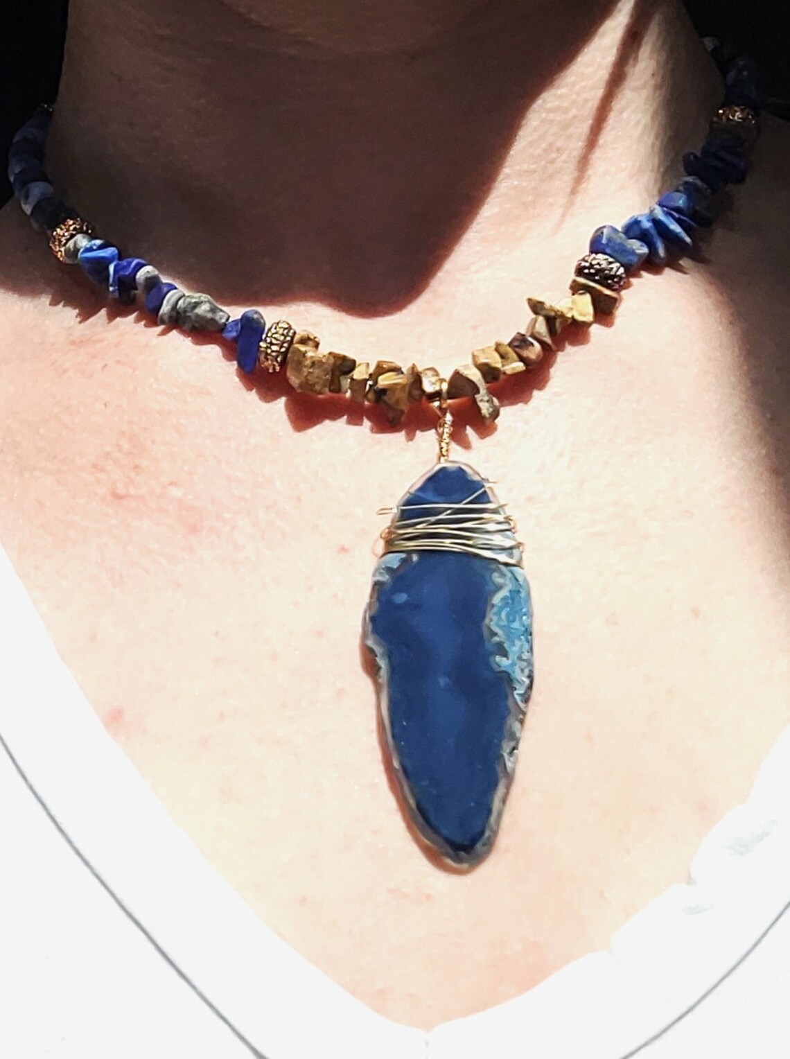 Lapis Geode Crystal Wire Wrapped Stone and Bead Necklace Raw - Etsy