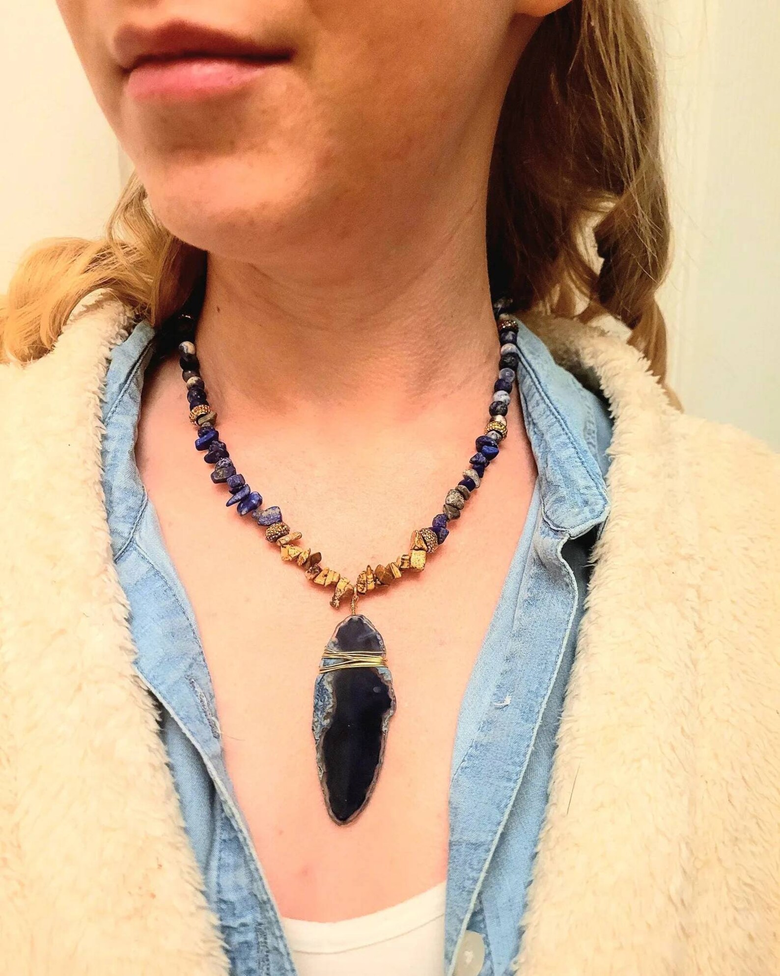 Lapis Geode Crystal Wire Wrapped Stone and Bead Necklace Raw - Etsy