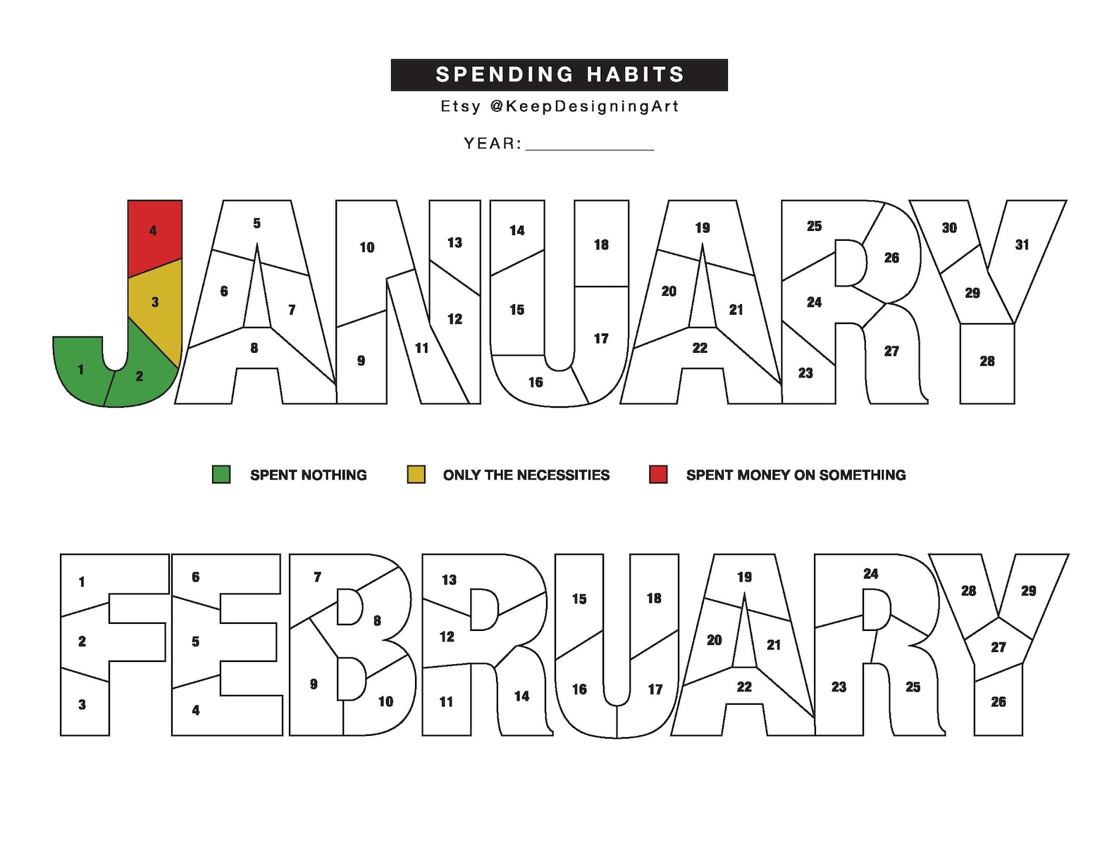 2024 Monthly Visual Spending Habits | Downloadable Habit Tracker ...