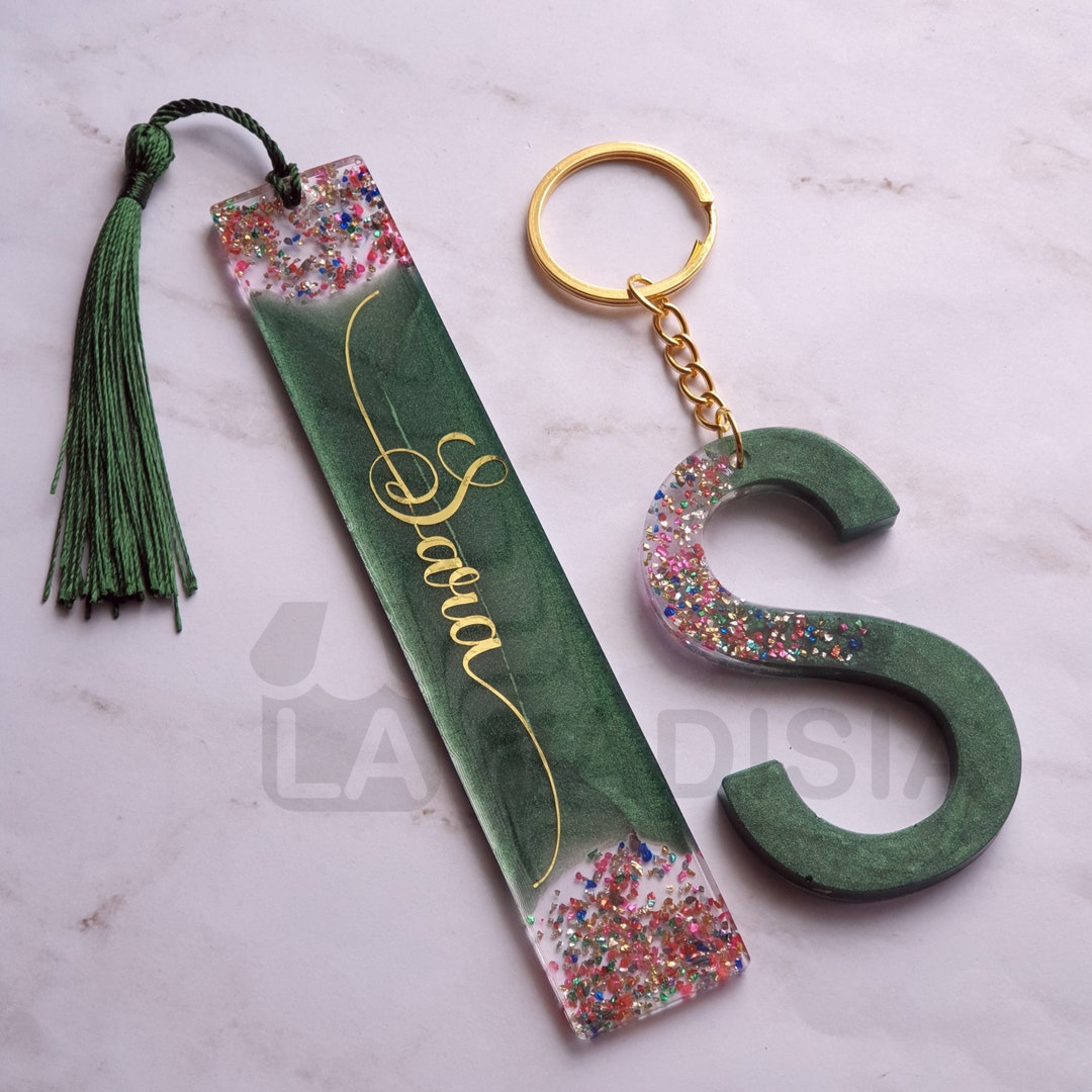 Set of Bookmark & Keychain, Glass Gravel, Custom Bookmarks With Keyring ...