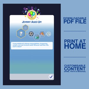 Printable SIMS Aging up Birthday Card | Sims 4, Custom Download ...