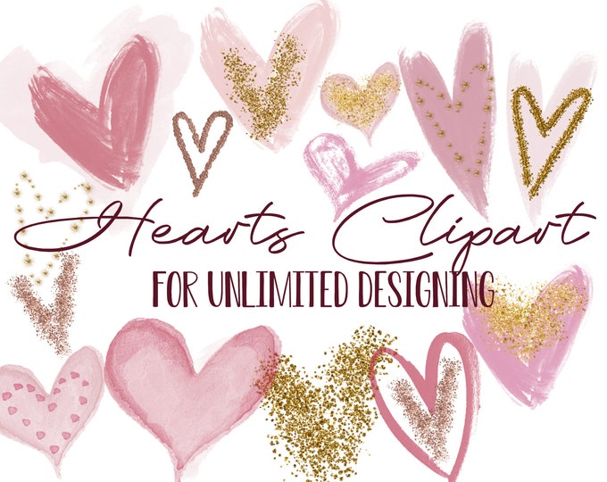 Watercolor Heart Clipart, Gold Glitter Hearts, Watercolor Heart SVG ...