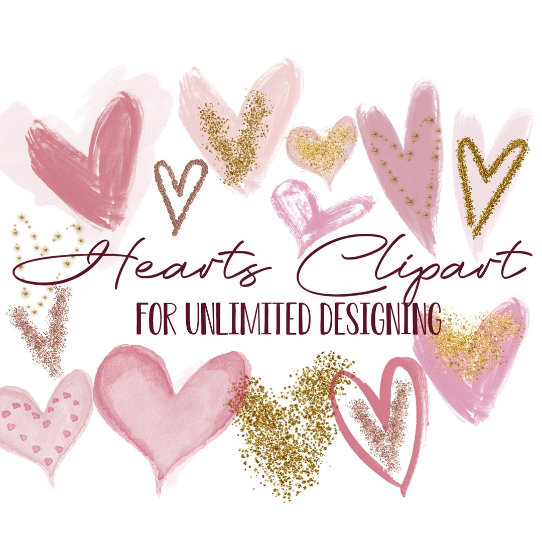 Watercolor Heart Clipart, Gold Glitter Hearts, Watercolor Heart SVG ...