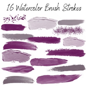 Purple and Gold Brush Strokes, Brush Strokes Clipart, Watercolor ...