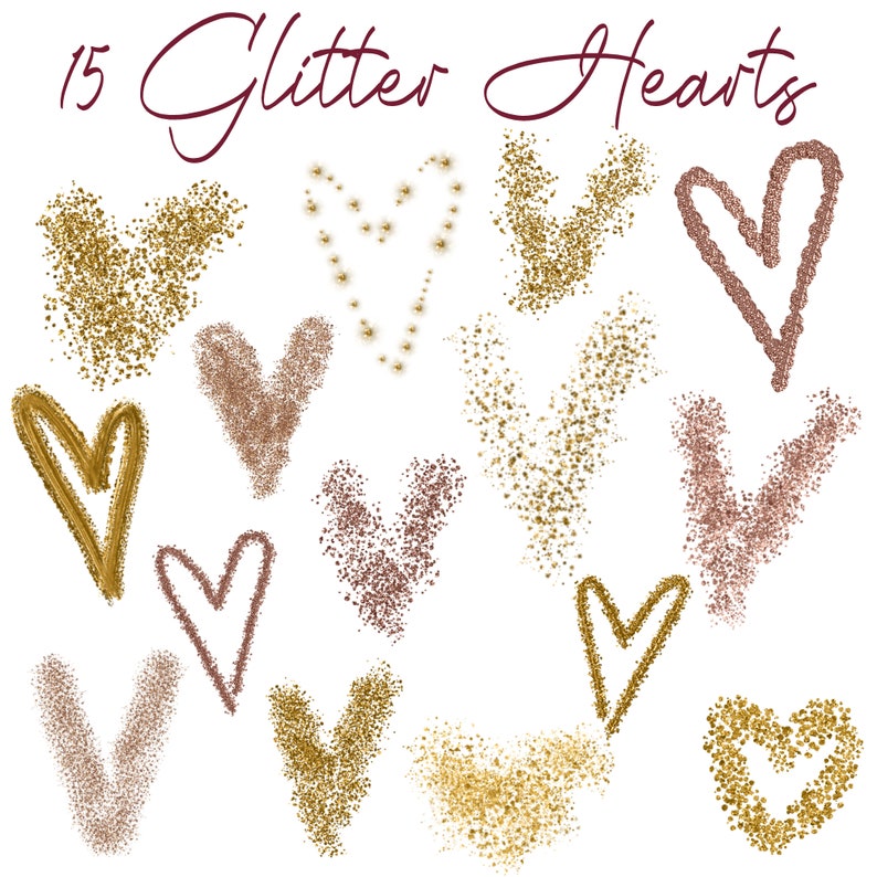 Watercolor Heart Clipart Gold Glitter Hearts Watercolor | Etsy