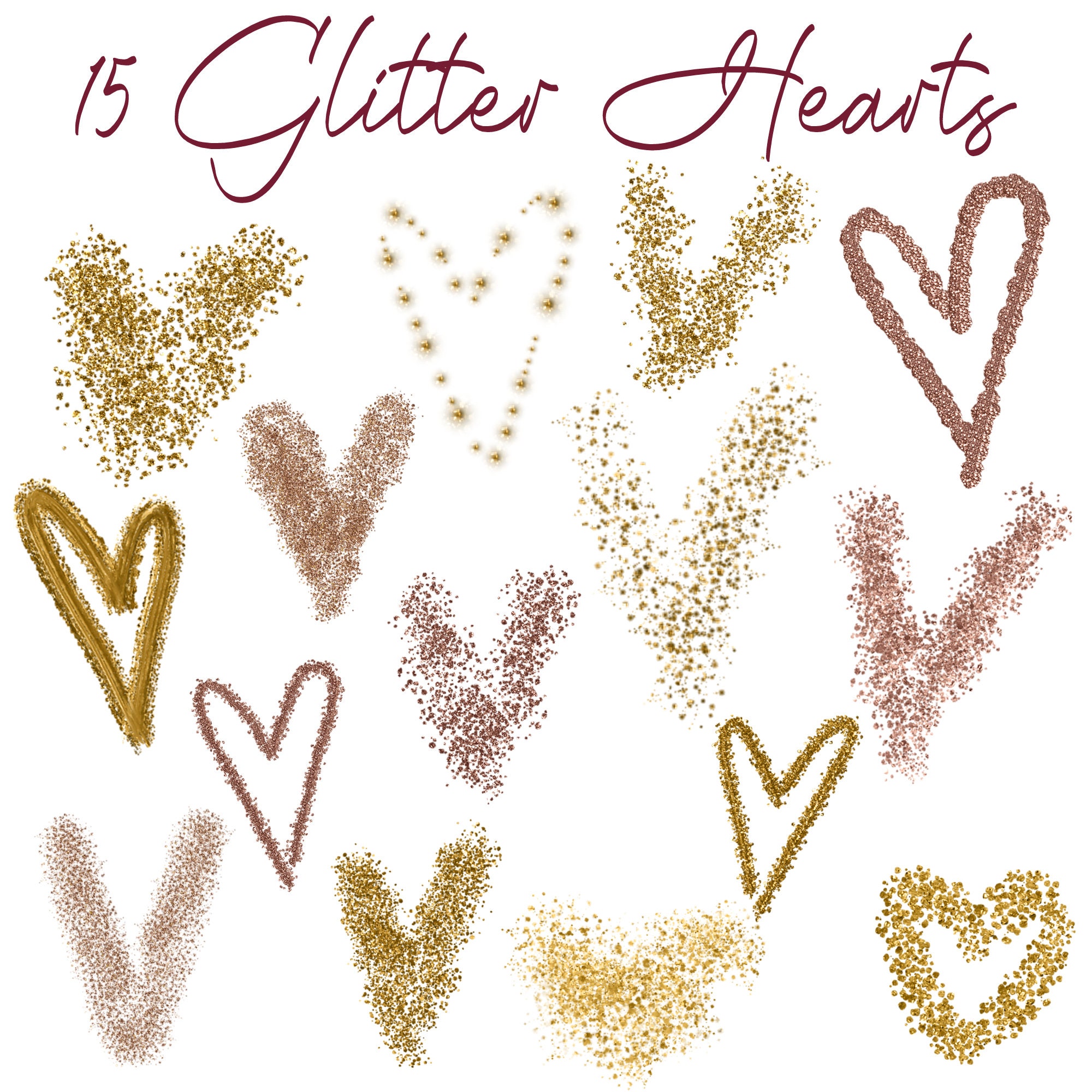 Watercolor Heart Clipart Gold Glitter Hearts Watercolor | Etsy