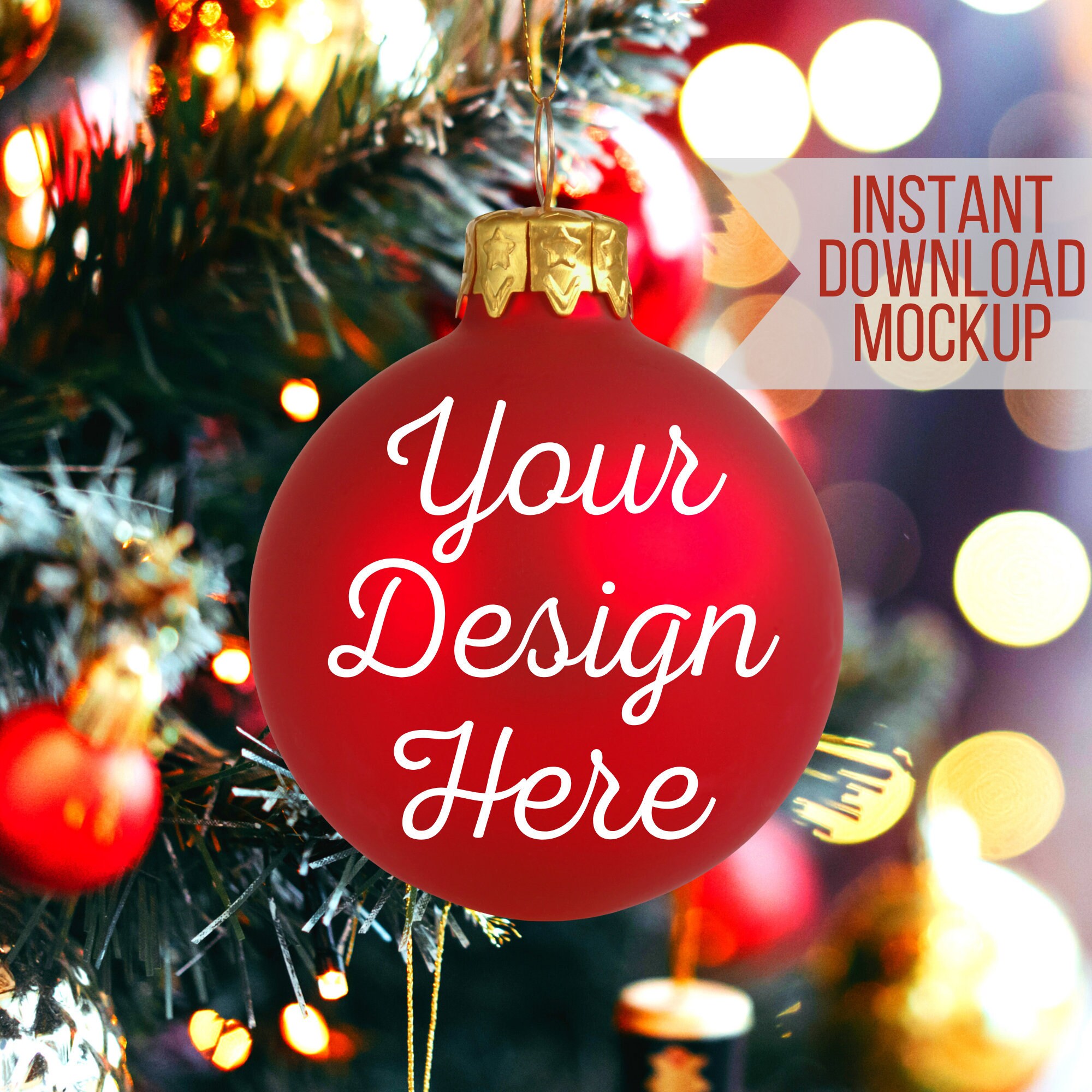 Christmas Bulb Mockup, Red Ornament Mockup, Holiday Mockup With ...