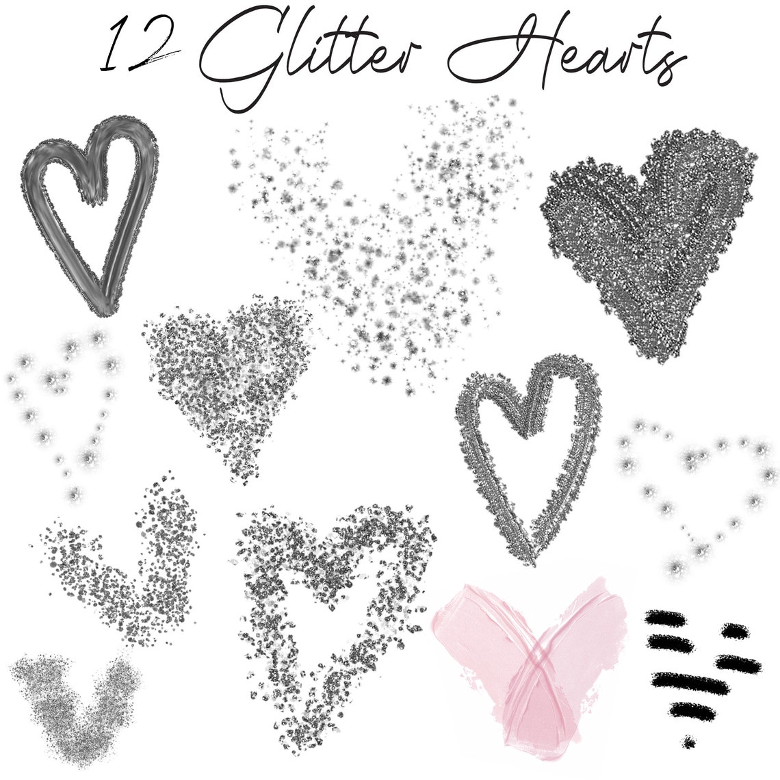 Watercolor Heart Clipart Silver Glitter Hearts Watercolor | Etsy