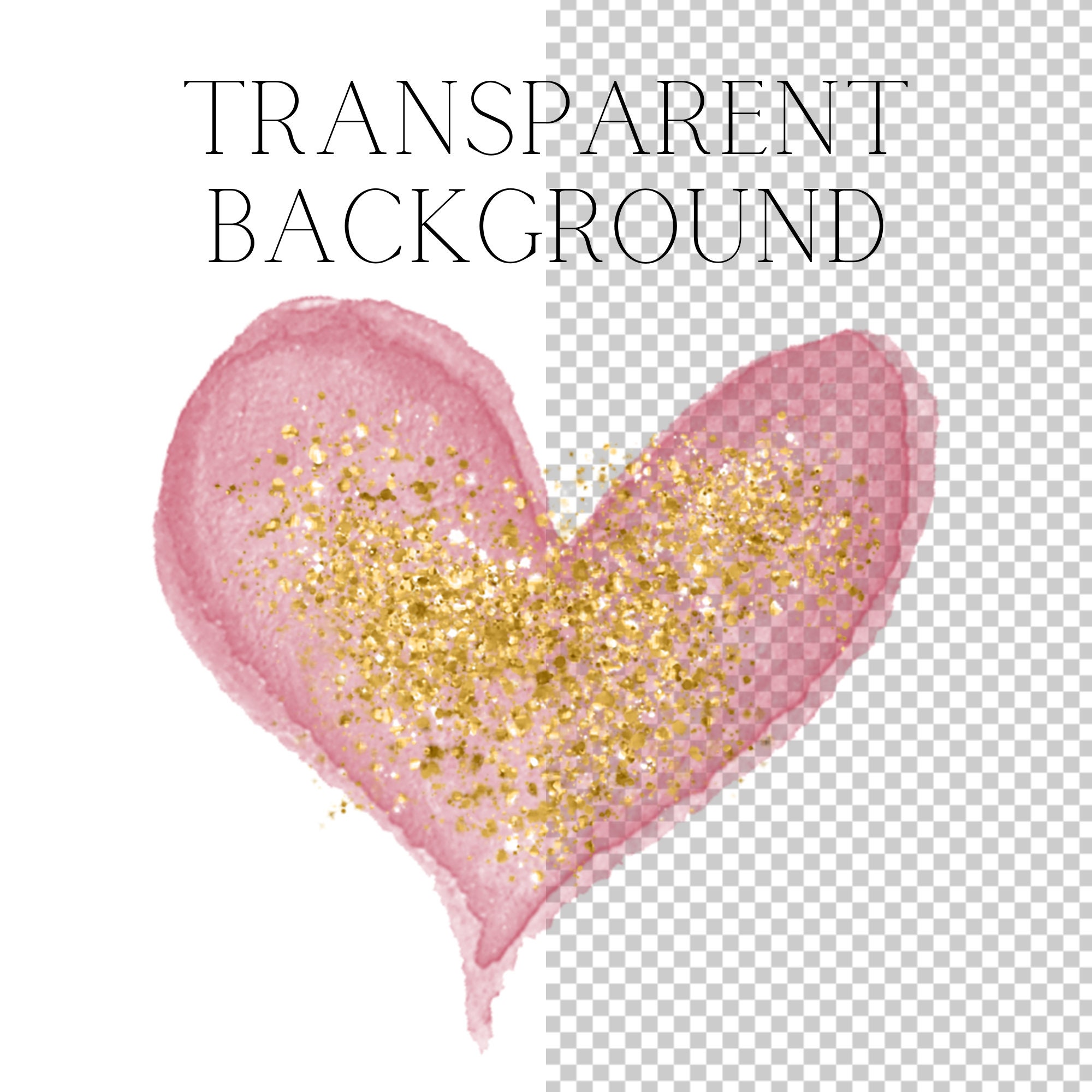 Watercolor Heart Clipart Gold Glitter Hearts Watercolor | Etsy