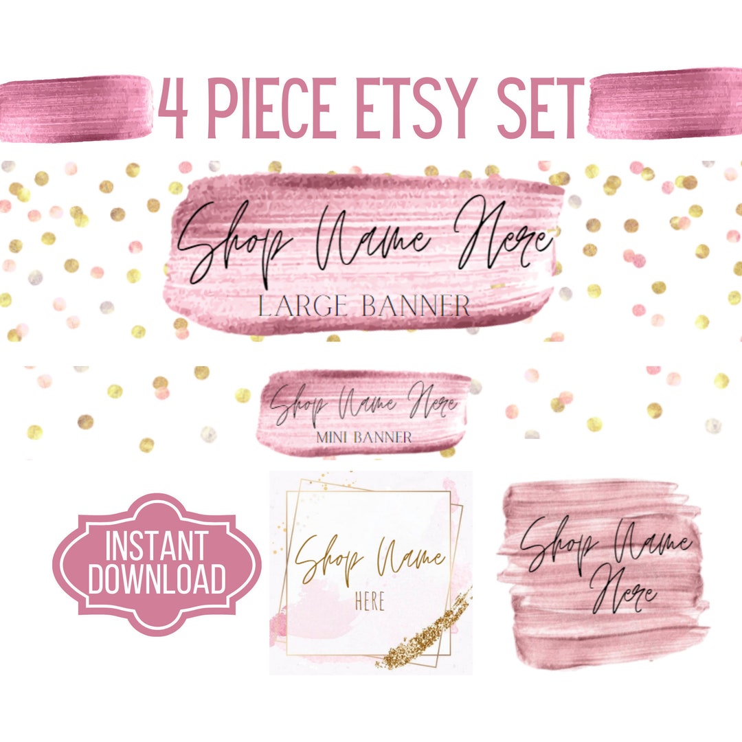 Rose Gold Etsy Banner Set, Shop Icon, Pink and Rose Gold, Whimsical ...