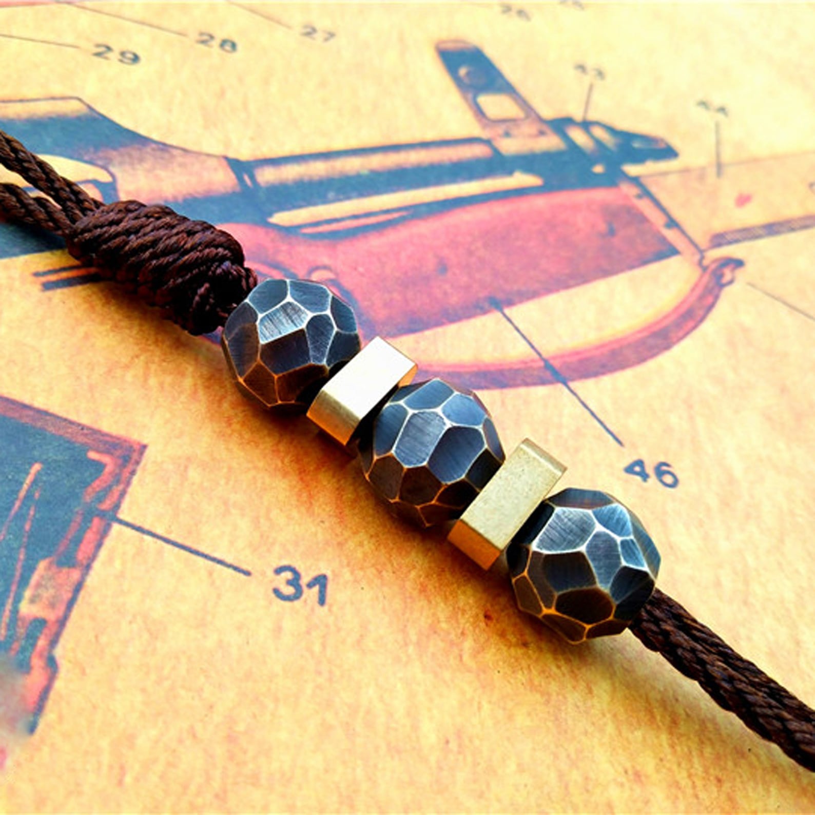 2 pieces Paracord bead Brass Bead Black Stone Ball | Etsy